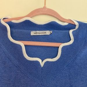 Sweaters | Fun Light Weight Periwinkle Sweater With White Piping | Poshmark